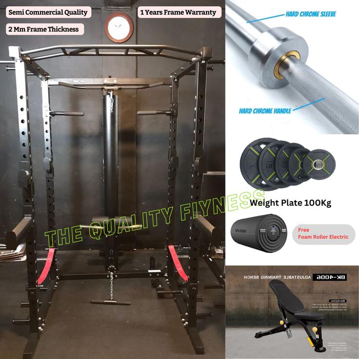 Jual Power Rack Squat Rack + Weight plate 100Kg + Bench + Bar 20kg ...