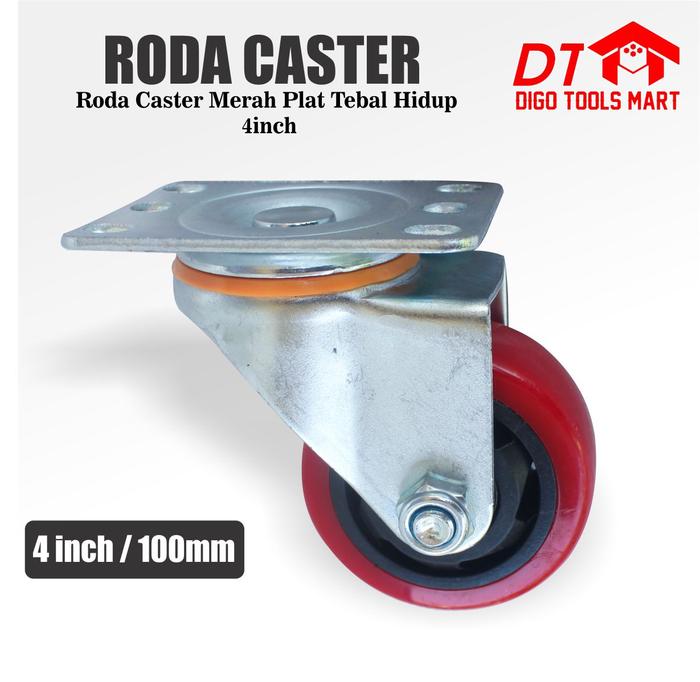 Jual Roda Caster Merah Plat Tebal Hidup 4Inci Roda Merah Tebal 1Pcs ...