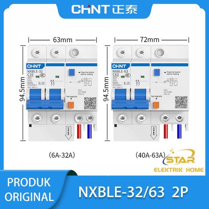 Jual RCBO MCB CHINT NXBLE 32/63 1P+N 2P 3P+N 6KA 30MA 6A 20A 32A 40A 63A - 2P, 6A - Jakarta ...