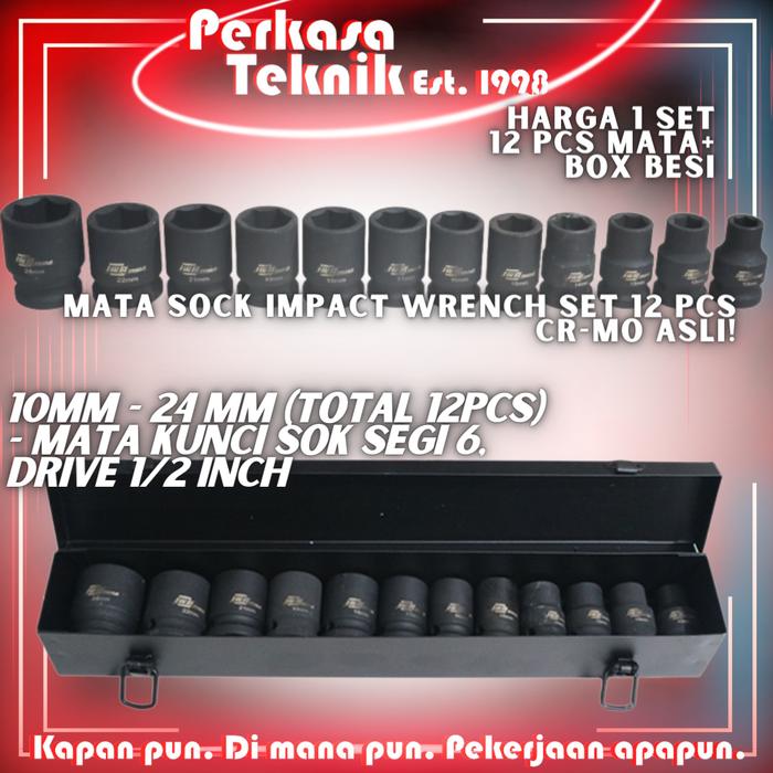 Jual IWA Mata Sock Impact Wrench Set 12 Pcs Socket 6PT 10mm-24mm 1/2" Cr-Mo - Kota Semarang ...