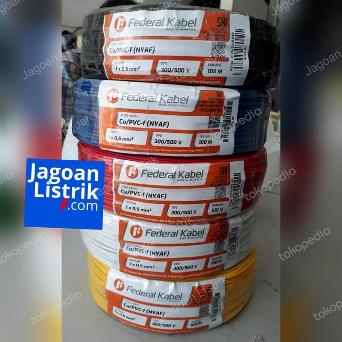 Jual Kabel NYAF 0.5mm Serabut Federal NYAF 1x0.5mm Roll 100 meter 0.5 mm2 Hitam Merah Kuning ...