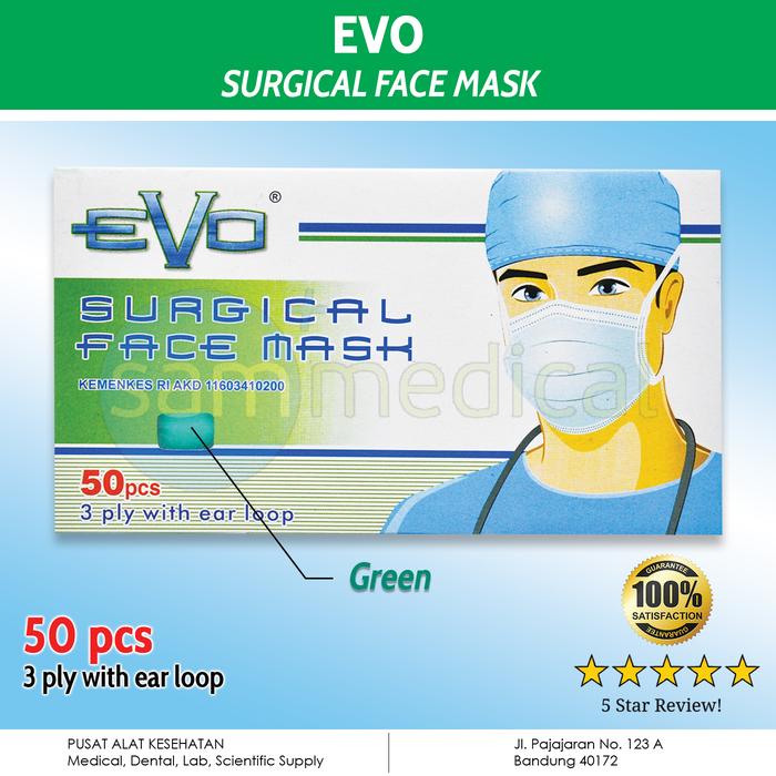 Jual Evo Masker / Masker Earloop 3 Ply / Masker Wajah GREEN - Kota ...