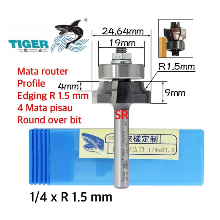 Jual Mata Router/ Profil Edging R 1.5mm 4 Mata Pisau/ Round Over Bit ...