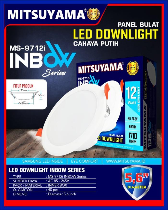 Jual LAMPU DOWNLIGHT LED 12 WATT PUTIH MITSUYAMA LAMPU PANEL LED INBOW ...
