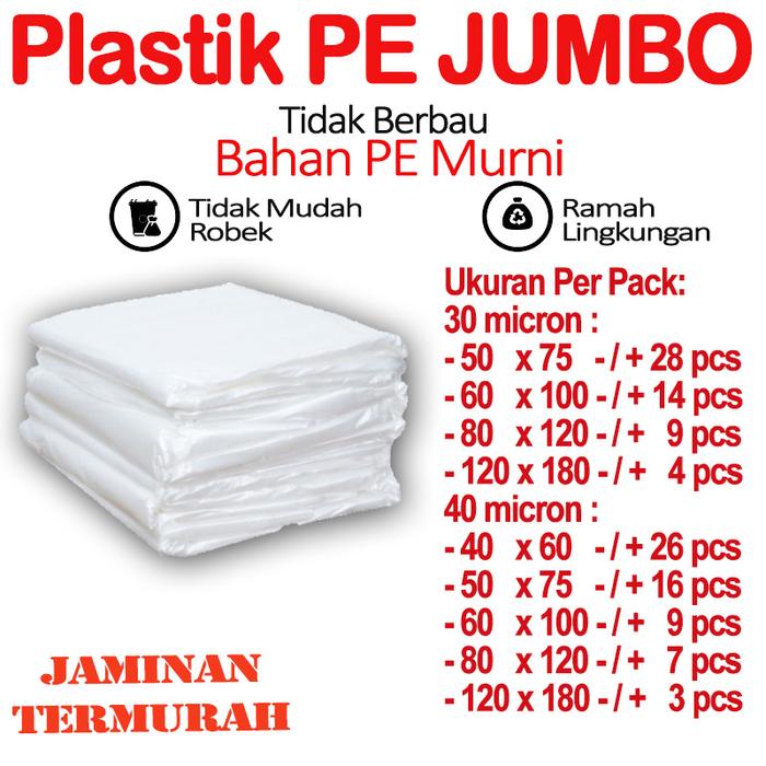 Jual Plastik Pembungkus bahan PE JUMBO Bening NON RECYCLE 1 PACK ...