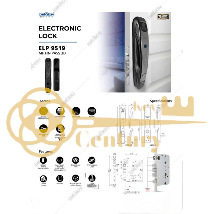 Jual Electronic Lock Dekkson ELP 9519 MF FIN PASS 3D Grey Smart Lock ...