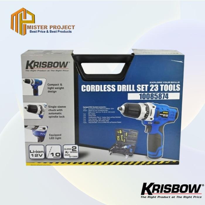 Jual Mesin Bor Krisbow set Cordless Drill 10mm 12v 23 set tools ...