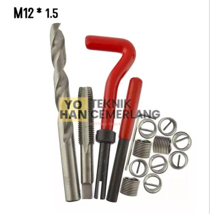 Jual 1 set thread repair kit m12 x 1.5 verbos recoil drat baut kunci 17 ...