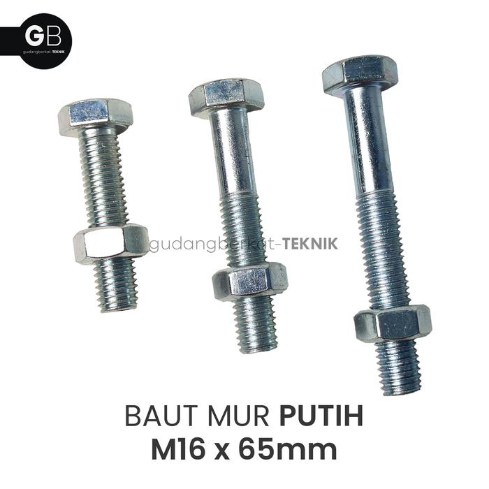 Jual Baut Mur Putih M16x65 / BMP 16x65mm / Baut M16 Putih Kunci 24 ...