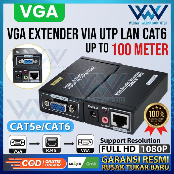 Jual VGA Extender Via Kabel UTP LAN CAT5E/ CAT6 up to 100 Meter with ...