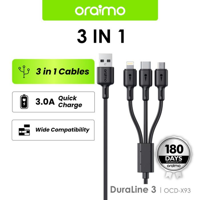 Jual Oraimo DuraLine Kabel Data 3 in 1 Quick Charge Cable Charger OCD ...