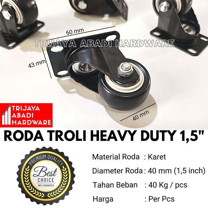 Jual Roda Hidup Heavy Duty 1,5 Inch Roda Karet Troli PU Caster 40mm ...