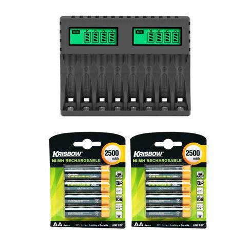 Jual Krisbow Baterai Rechargeable Aa 2500 Mah with Quick Charger 8 Slot ...
