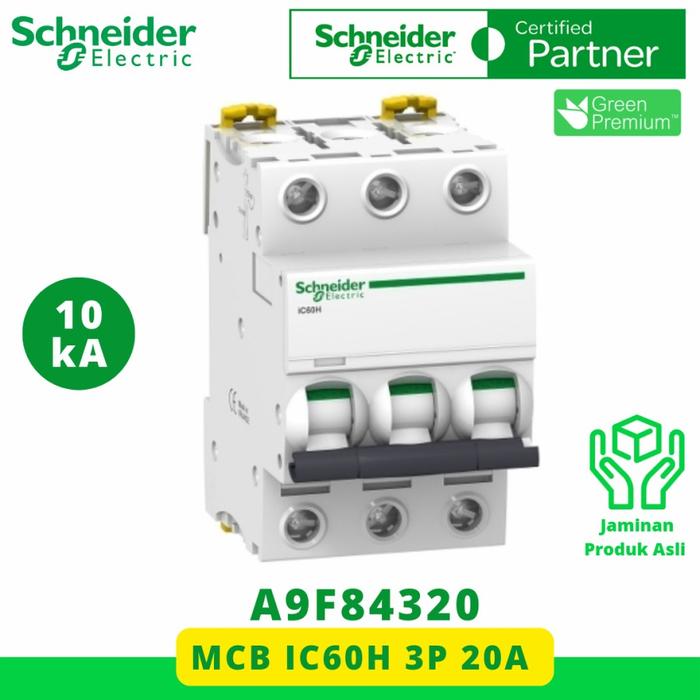 Jual MCB 3p 20a 3 Phase 20 Ampere 10kA Schneider iC60H A9F84320 Original - Jakarta Pusat ...