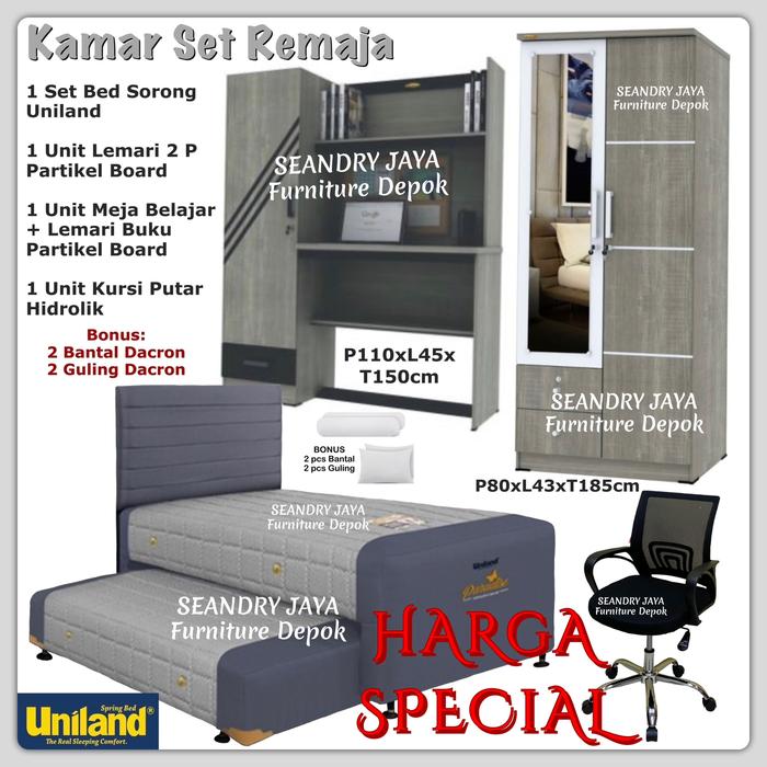 Jual Bed set kamar tidur/lemari minimalis/meja belajar/springbed ...