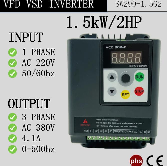Jual Vfd Vsd Inverter Input 1 Phase 220V Output 3 Phase 380V - 1.5kW ...