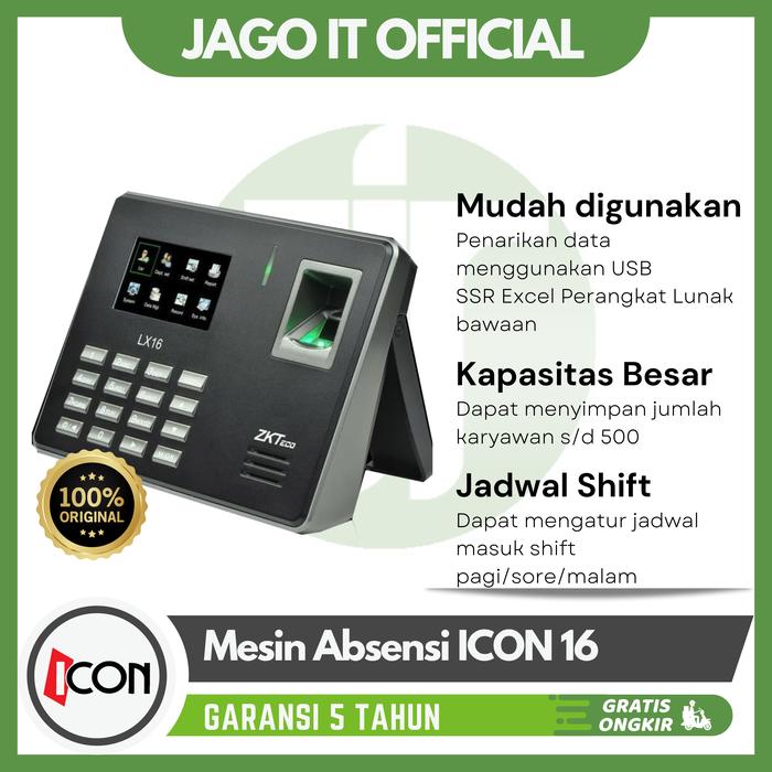 Jual Mesin Absensi Fingerprint ICON 16 Sampai Dengan 500 Sidik Jari dan ...