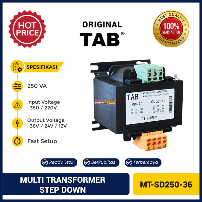 Jual Trafo Step Down 250VA MT-SD250-36 TAB - Output 36V-24V-12V ...