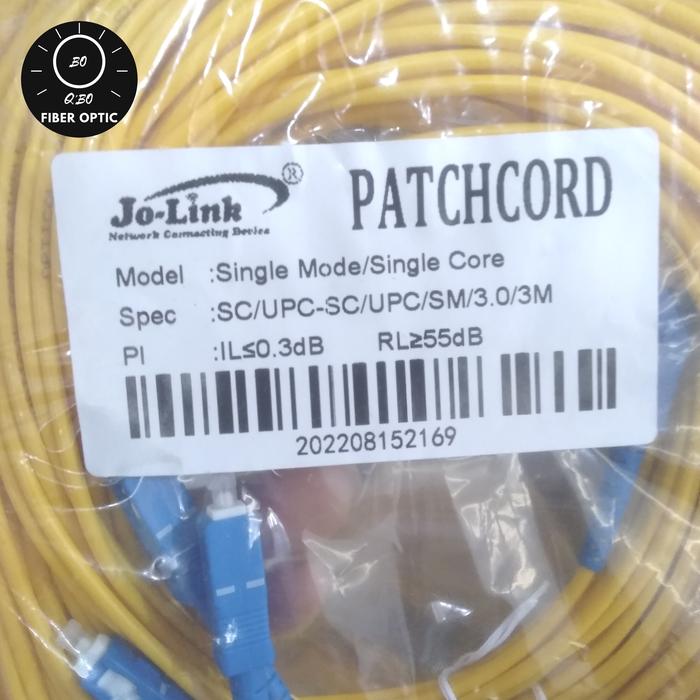 Jual Patchcord 3M SC/UPC to SC/UPC Diameter 3mm (Biru to Biru) - Kota ...