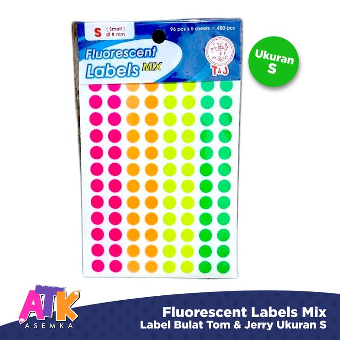 Jual Sticker Label Bulat Warna/ Fluorescent Labels Mix Tom & Jerry ...