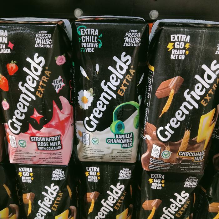 Jual Greenfields UHT Extra choco / vanilla / strawberry malt 200 Ml ...