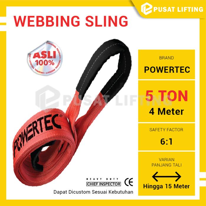 Jual Webbing Sling 5 Ton 4 Meter POWERTEC Sling Belt Double Ply ...