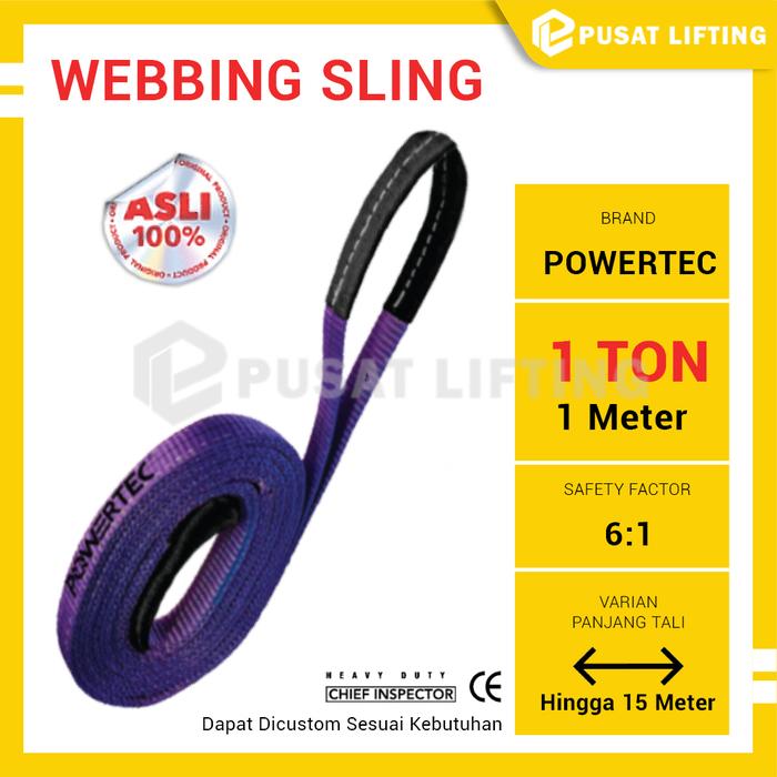 Jual Webbing Sling 1 Ton 1 Meter POWERTEC Sling Belt Double Ply - Jakarta Barat - Pusat Lifting ...