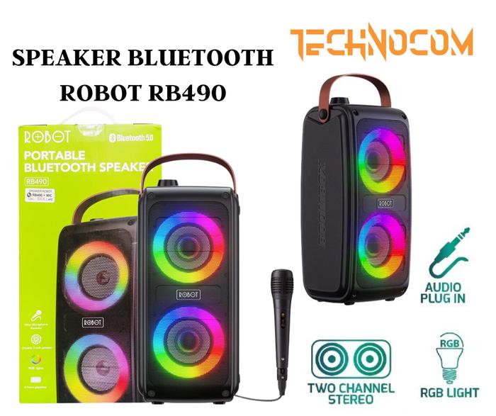 Jual SPEAKER KARAOKE Bluetooth 5.0 ROBOT RB490 RGB with Microphone ...