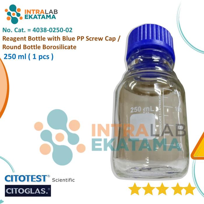 Jual Lab Bottle, Round,Reagent Bottle Borosilicate with Blue PP Screw Cap - 250 ML - Kota Bogor ...