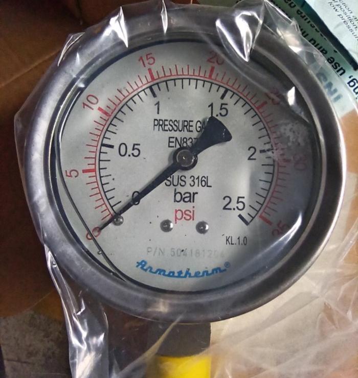 Jual Pressure gauge Armatherm 4" inch 0-2,5Bar/Psi full SS drat 1/2 ...