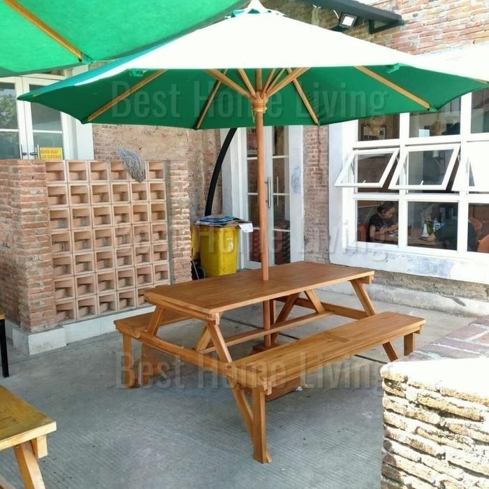 Jual Meja Sambung Meja Piknik Payung Taman Jati Cafe Outdoor - Dengan ...