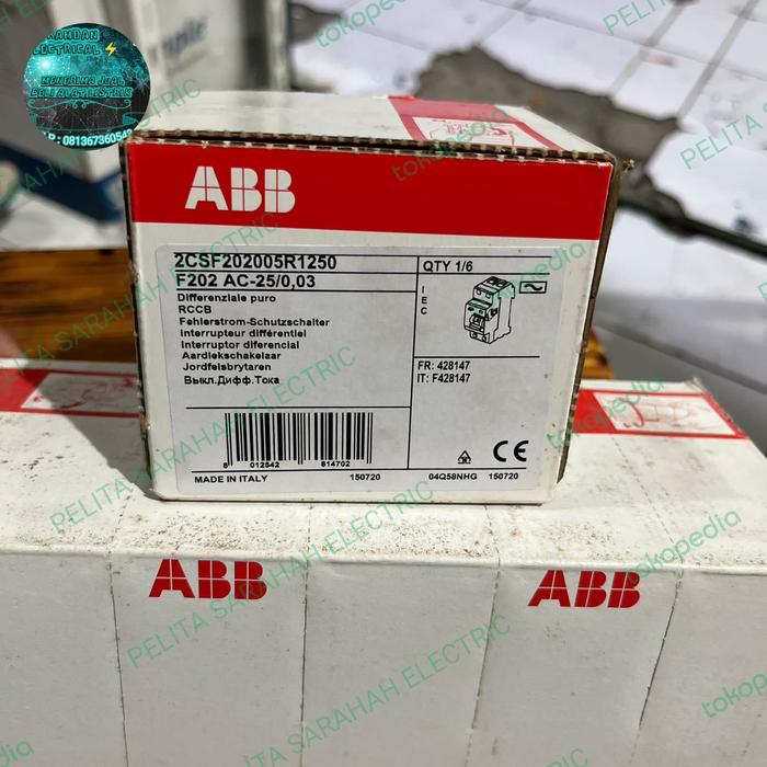 Jual RCD/RCCB ABB F202AC-25/0.03MA 2P 2POLE 30MA OP 2CSF202005R1250 ...