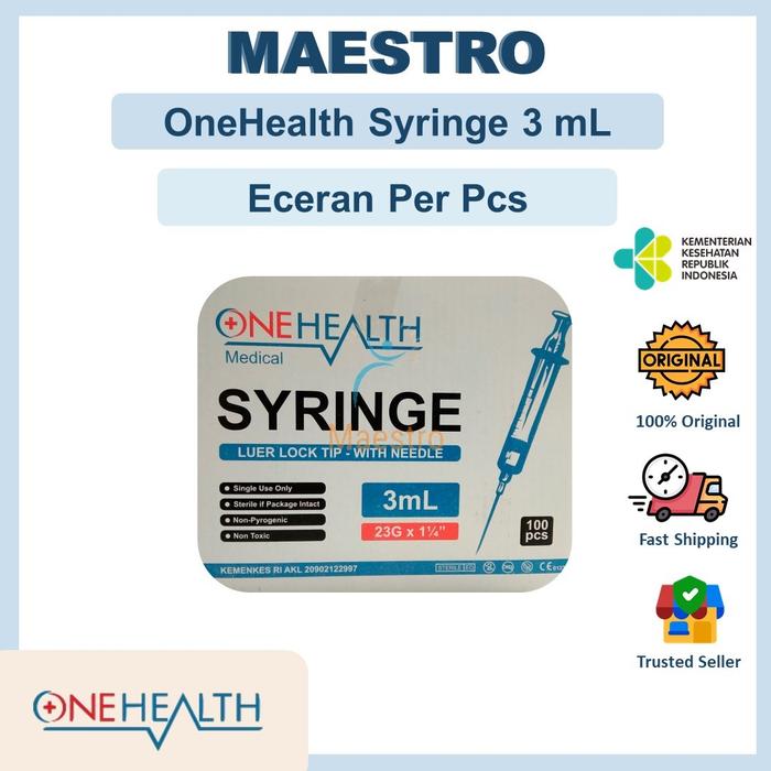 Jual OneHealth Syringe 3ml Spuit 3cc Spoit Jarum Suntik 3 ml cc Eceran ...
