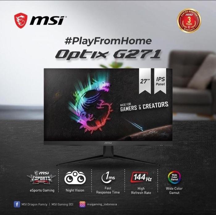 Jual MSI OPTIX G271 MONITOR GAMING 27 Inch - FHD 144Hz 1ms - Kota Medan ...