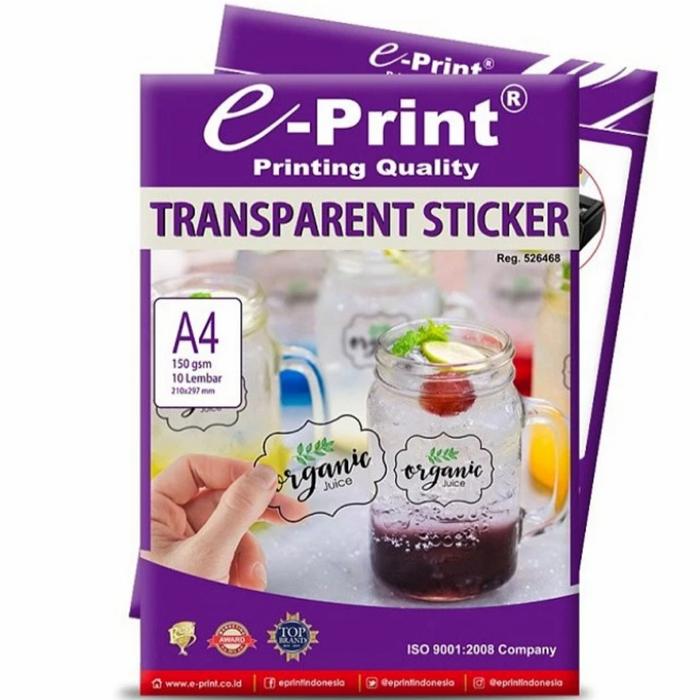 Jual E Print Transparent sticker A4 150gsm / Kertas Stiker Transparan ...