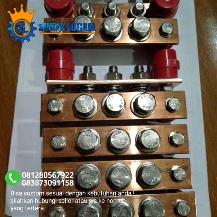 Jual busbar tembaga 5mm x 50mm x 150mm 4 lubang + baut M8 isolator ...