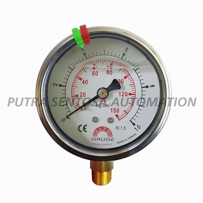 Jual PRESSURE GAUGE 4" 10BAR 10KG/CM² 150PSI BOTTOM 1/2" BY SAFE GAUGE ...