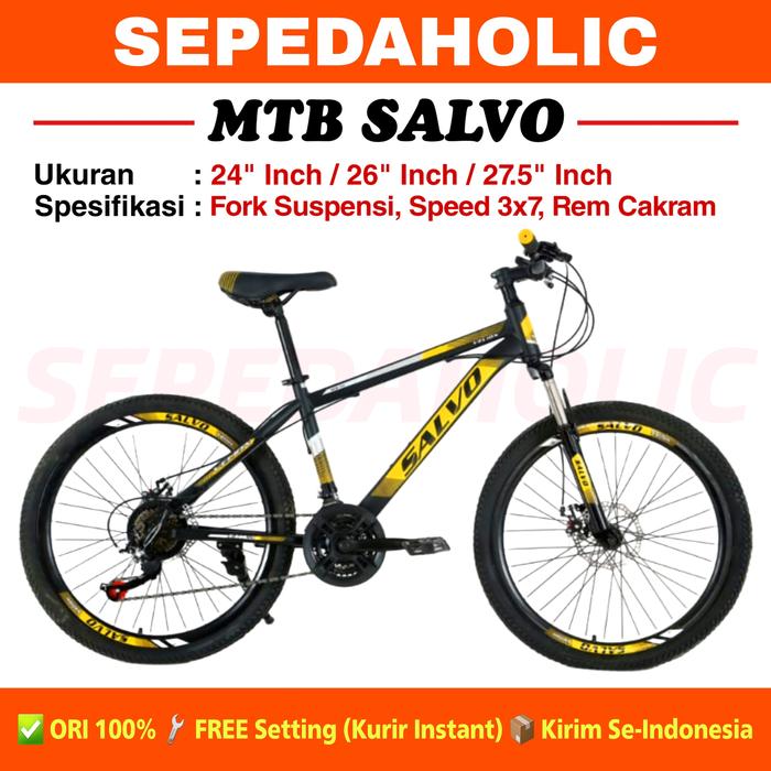 Jual Sepeda Gunung MTB SALVO Ukuran 24 26 27.5 Inch Rem Cakram 21 Speed ...