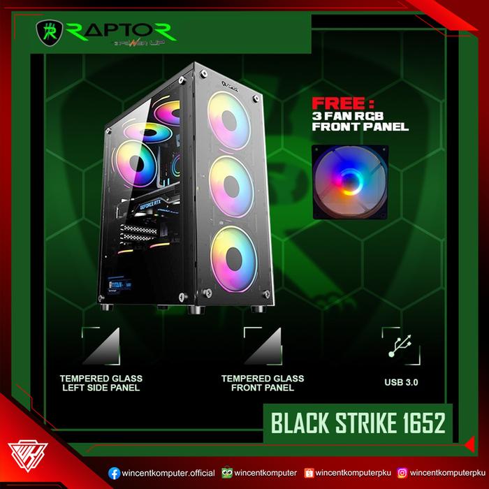 Jual 3 Power Up RAPTOR Black Strike 1652 PC Gaming Case - Kota ...