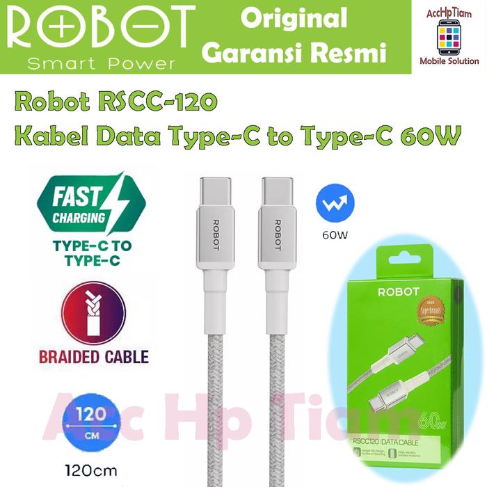 Jual Kabel Data Robot RSCC120 60W Type-C To Type-C Fast Charging 120cm ...