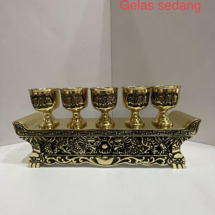 Jual gelas sembahyang isi 5pcs Kuningan set kecil Gelas Sedang ...