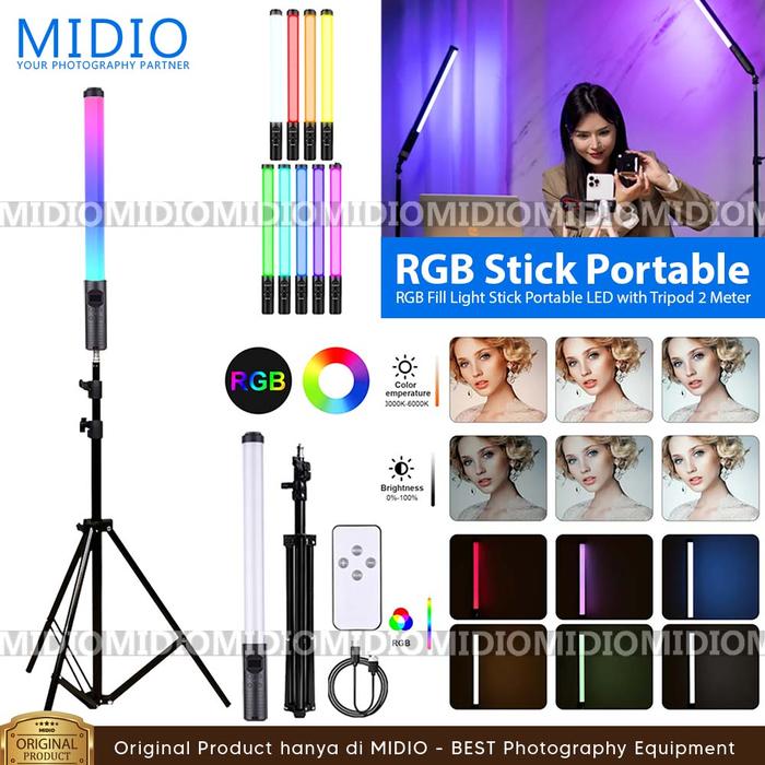 Promo RGB Fill Light Stick Portable LED Plus Tripod Stand 2 Meter ...