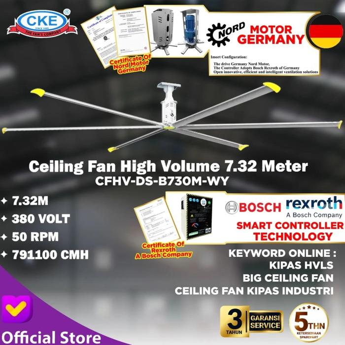 Jual Kipas HVLS Big Ceiling Fan 7.32 Meter 380V 1500W Kipas Angin ...