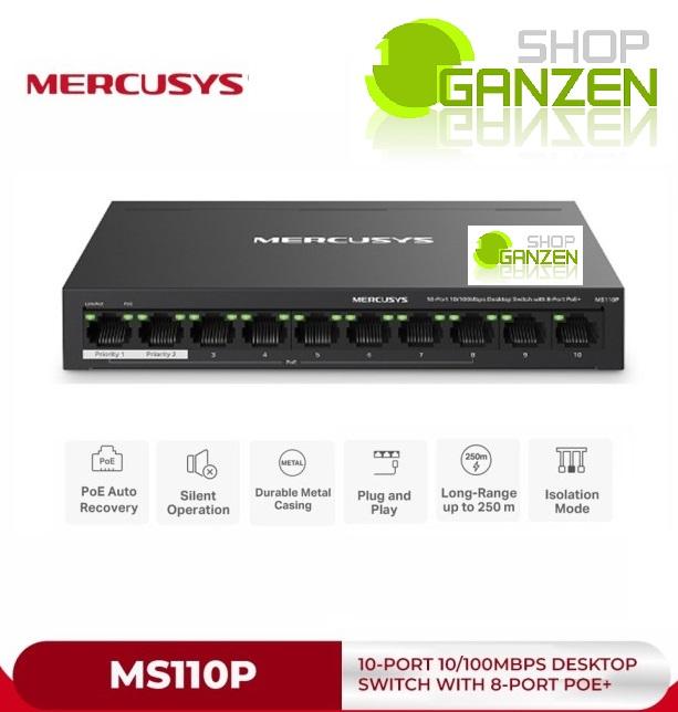Jual MERCUSYS MS110P 10-PORT 10/100Mbps DESKTOP SWITCH WITH 8-PORT PoE+ ...