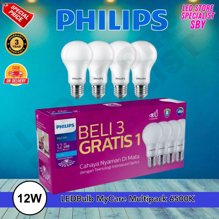 Jual Paket Lampu Phillips MyCare Multipack LedBulb 12W 3 Gratis 1 Putih ...