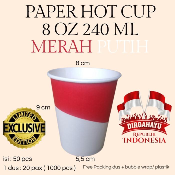 Jual Paper Hot Cup 8 oz 240 ml MERAH PUTIH Gelas Kertas 50 pcs/pax - Jakarta Utara - B_Pack ...