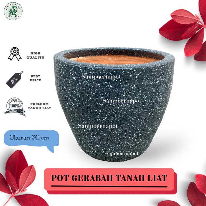 Promo POT BUNGA GERABAH TANAH LIAT MOTIF SPRINKLE GRAY D30 T25 - GRAY ...