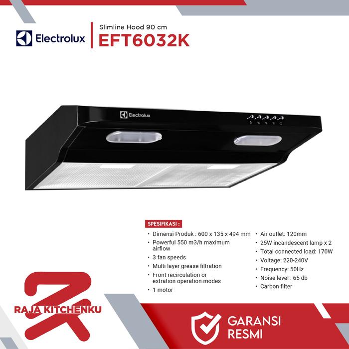 Jual Electrolux Cooker Hood Slim Hitam EFT6032K 60cm carbon filter ...