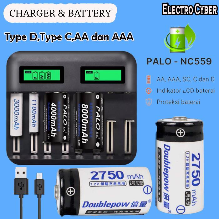 Jual Charger Baterai Dual Lcd Indikator Type D type C AA dan AAA - Type ...
