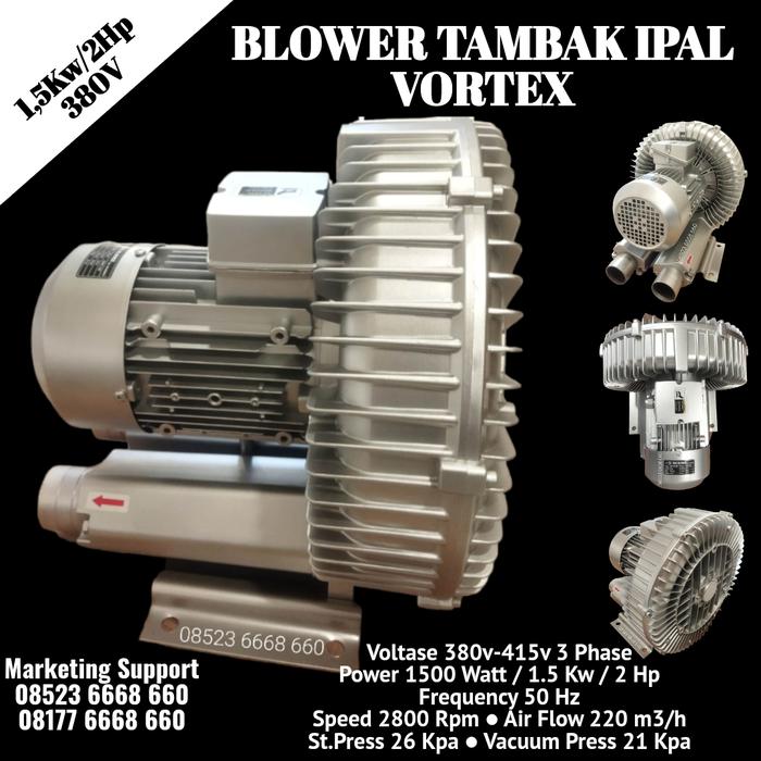 Jual Blower TAMBAK IPAL VORTEK Ring Blower 1500Watt 2Hp 380V - Jakarta ...